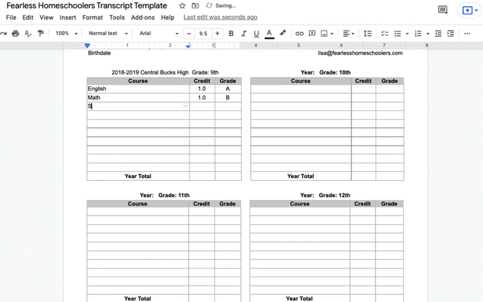 Homeschool to College: Transcript Template – Fearless Homeschoolers